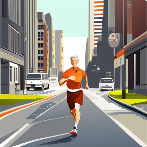 Premium Vector A Middle Age Man Running On The Road