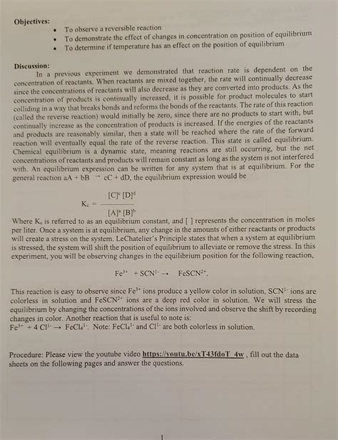 Objectives To Observe A Reversible Reaction To Chegg