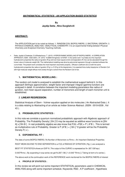 Pdf Mathematical Statistics An Application Based Statistics