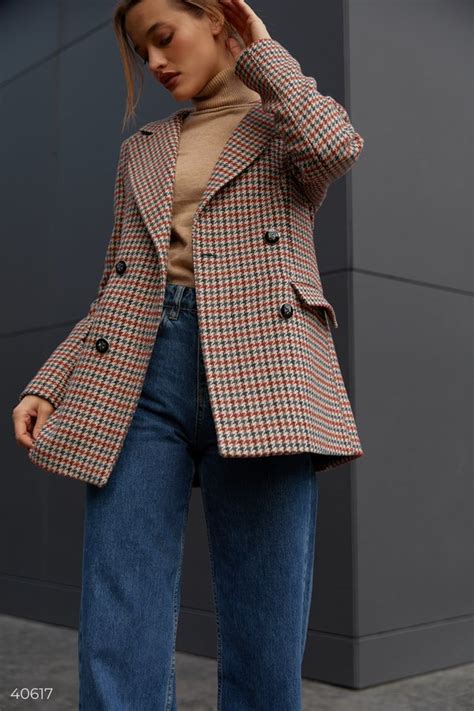 Красный двубортный пиджак в гусиную лапку арт 40617 ♡ интернет магазин Gepur