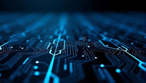 Abstract Dark Empty Background With Digital Blue Microchip Circuit Futuristic Technology
