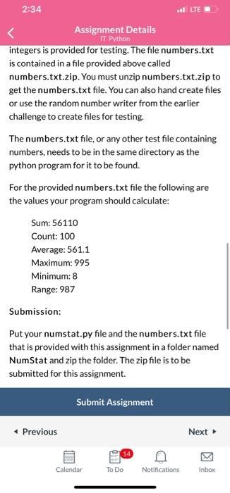 Solved Assignment Details It Python Challenge Number Stats