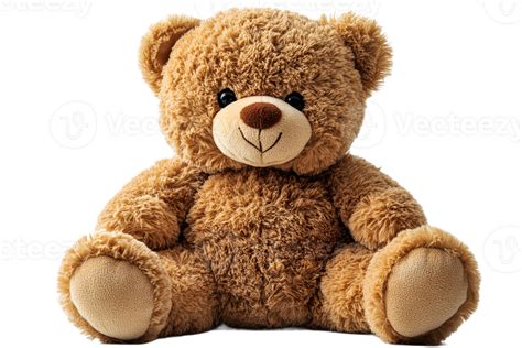 Plush Teddy Bear Sitting Upright Soft Texture Brown Cute Cut Out