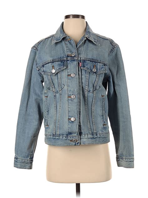 Levi Strauss Signature 100 Cotton Solid Blue Denim Jacket Size S 34