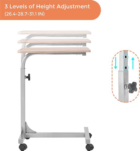 Over Bed Table Side Rolling Table 3 Adjustment Levels With Lockable Ro Womynhomeproducts