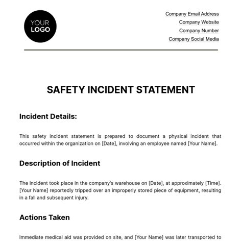 Free Safety Incident Statement Hr Template To Edit Online