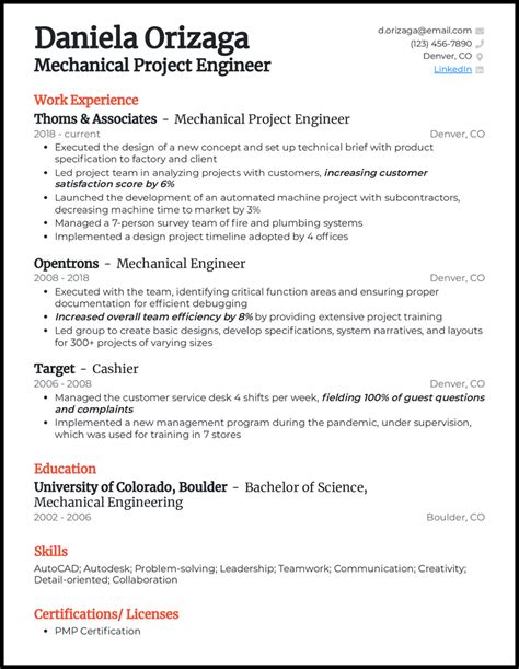 Mechanical Engineer Resume Example IMAGESEE