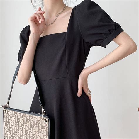 수량확보 S 3xl 블랙스퀘어넥 반팔 롱원피스 Mama 0523n 검정 퍼프소매 여름하객 스퀘어 파티 롱드레스