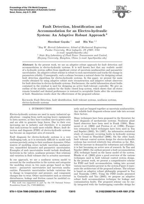 Pdf Fault Detection Identification And Accommodation For An Electro