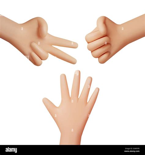 3d Rock Paper Scissors Game Isolated Render Hand Gestures Set Cartoon Fingers Play Rock Paper