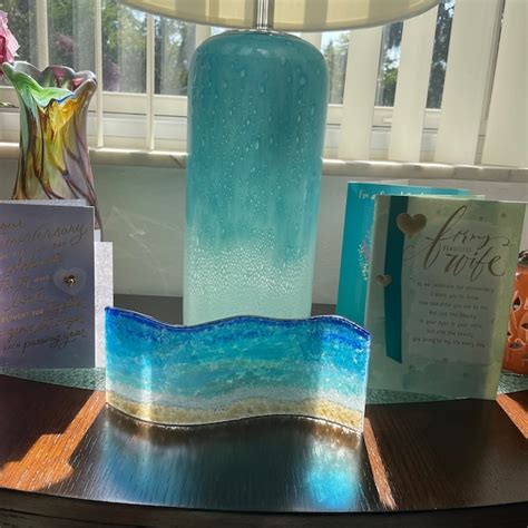 Fused Glass Ocean Wave Free Standing Glass Wave Art Beach Glass Decor