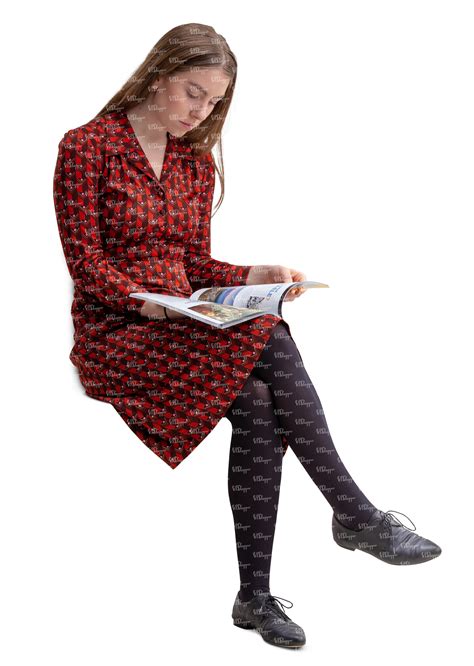 Young Woman Sitting And Reading A Magazine Vishopper