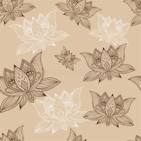 Floral Vintage Seamless Pattern With Lotus Flowers Stock Vector