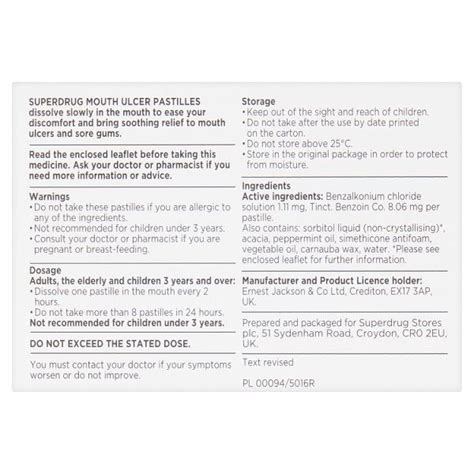 Superdrug Mouth Ulcer And Sore Gums Relief Pastilles X 24