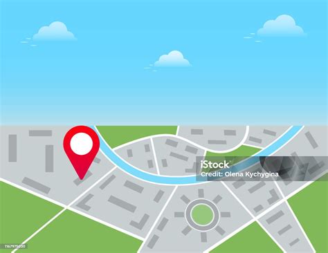 市街地地図上の位置を示す赤いピンマーカーgpsナビゲーションルートの目的地のチェックポイントベクトルイラスト アイコンのベクターアート素材
