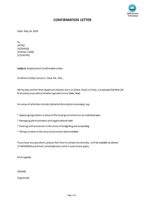 Employment Confirmation Letter Template Word Design Talk