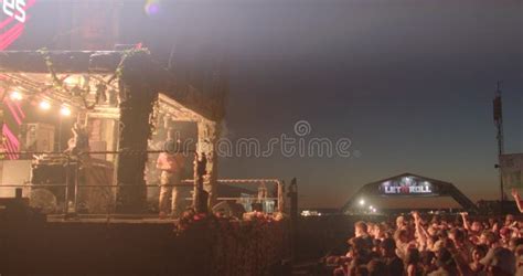 Lashing Lights On The Stage Of The Music Festival Creating A Party