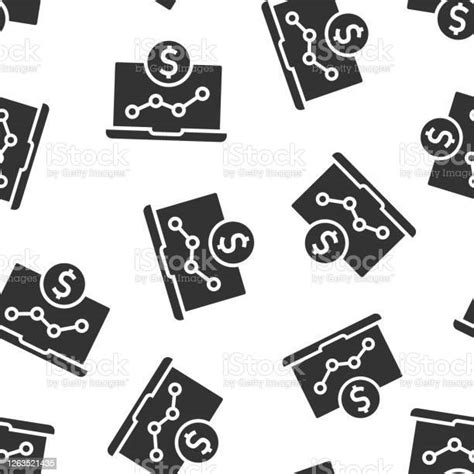 플랫 스타일의 랩톱 컴퓨터 차트 아이콘 흰색 격리 된 배경에 돈 다이어그램 벡터 그림 금융 프로세스 원활한 패턴 비즈니스 개념 개념에 대한 스톡 벡터 아트 및 기타 이미지