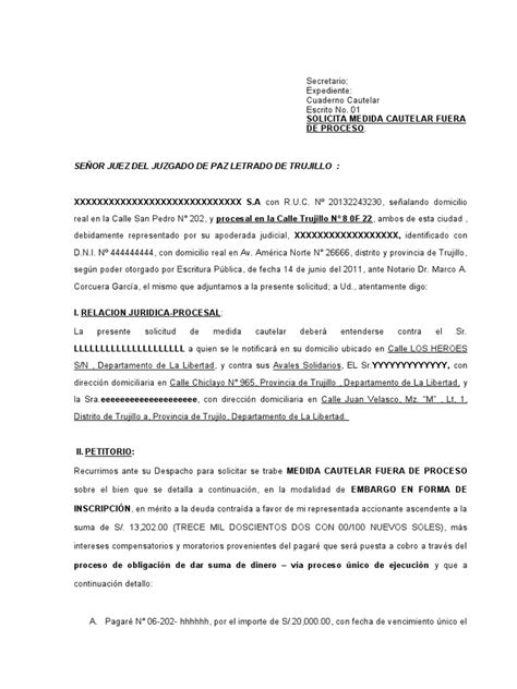 Medida Cautelar Fuera De Proceso Pdf Pagos Justicia