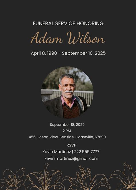 Free Floral Funeral Service Invitation Template To Edit Online