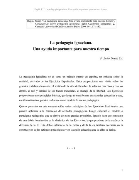 La pedagogía ignaciana Una ayuda importante para nuestro tiempo