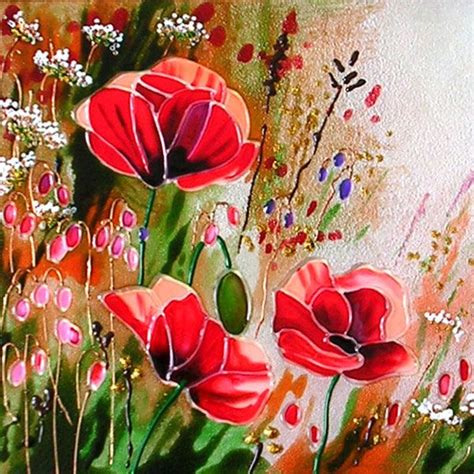 a painting of red flowers on a white background