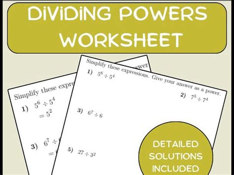 Dividing Powers Worksheet With Solutions Teaching Resources