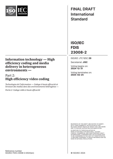 ISO IEC FDIS 23008 2 Information Technology High Efficiency Coding And Media Delivery In
