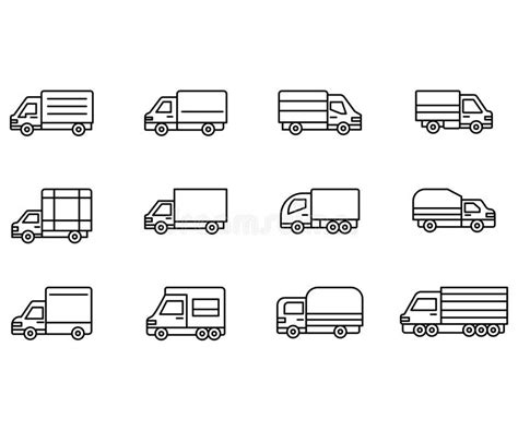 Vector Line Icon Set Truck Transportation Thin Delivery Service Symbol