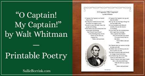 “o Captain My Captain” By Walt Whitman Printable Poem Sallie Borrink