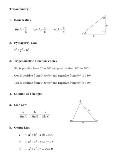 Trignometry Formulas Basic Chemical Engineering Operations