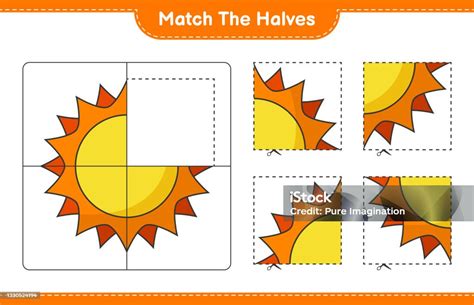 반쪽을 일치시다 태양의 반쪽 일치 교육 어린이 게임 인쇄 워크 시트 벡터 일러스트 0명에 대한 스톡 벡터 아트 및 기타 이미지 0명 개체 그룹 검색 Istock
