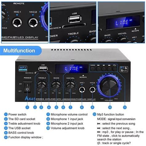 Audio Hifi Verstärker Bluetooth 800w Party Musik Aux Stereo Neu