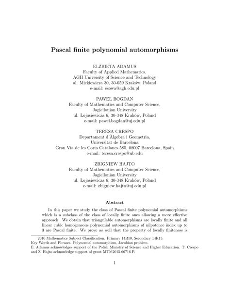 Pdf Pascal Finite Polynomial Automorphisms