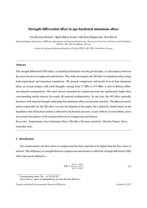 Pdf Strength Differential Effect In Age Hardened Aluminum Alloys