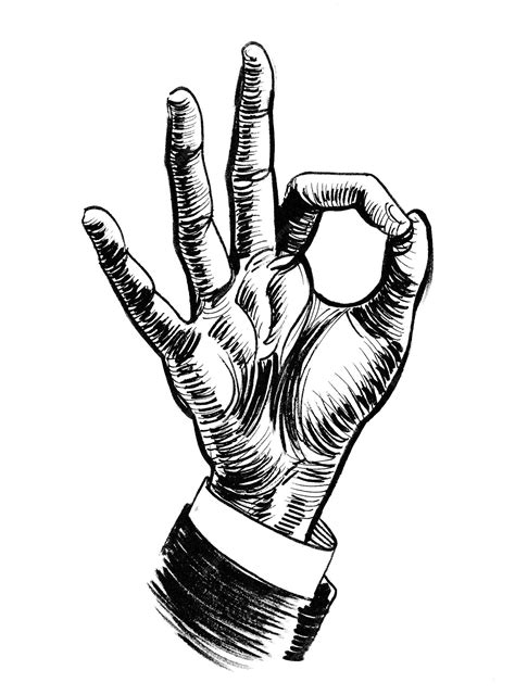 Premium Photo Hand Showing Ok Sign Ink Black And White Drawing
