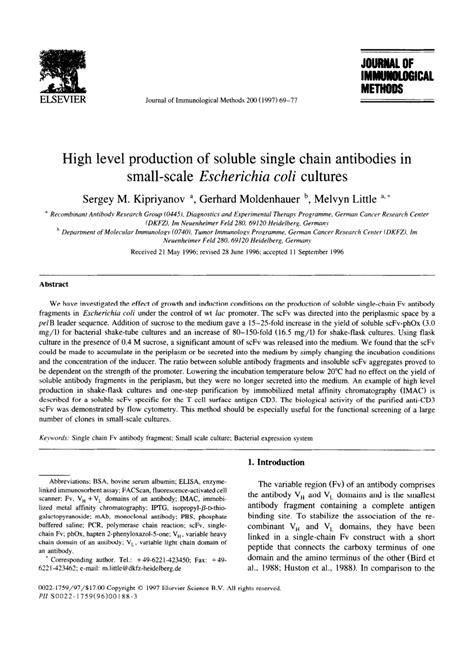Pdf High Level Production Of Soluble Single Chain Antibodies In Small