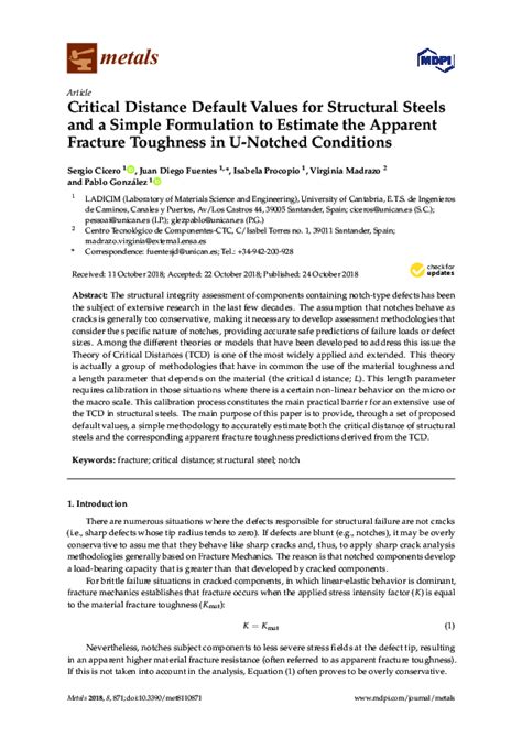 Pdf Critical Distance Default Values For Structural Steels And A Simple Formulation To