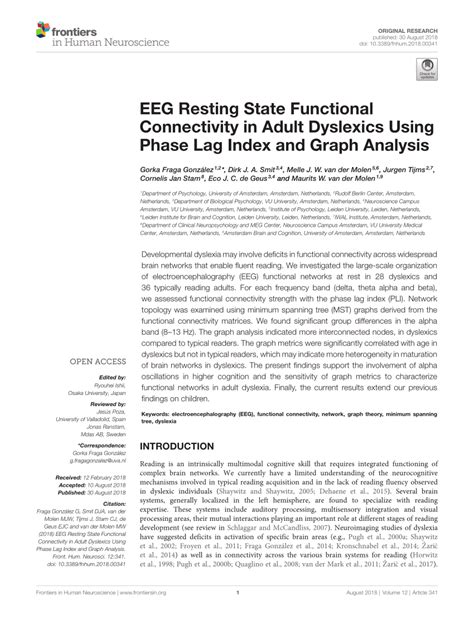 Pdf Eeg Resting State Functional Connectivity In Adult Dyslexics Using Phase Lag Index And