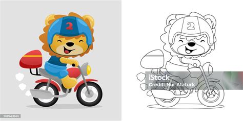 오토바이를 타는 만화 사자의 벡터 그림입니다 어린이를 위한 색칠하기 책 또는 페이지 0명에 대한 스톡 벡터 아트 및 기타 이미지 0명 biker gang 가죽