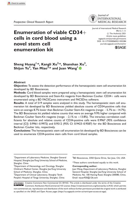 PDF Enumeration Of Viable CD34 Cells In Cord Blood Using A Novel