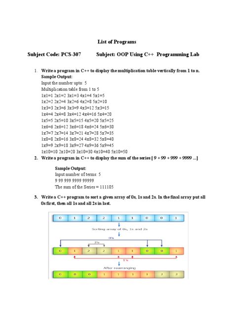 List Of Programs Subject Code Pcs 307 Subject Oop Using C