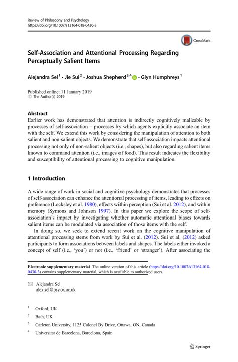 Pdf Self Association And Attentional Processing Regarding Perceptually Salient Items