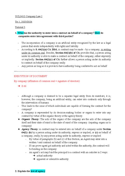 Ucl3612 Company Law I Tutorial 5 Done Ucl3612 Company Law I Tri 1