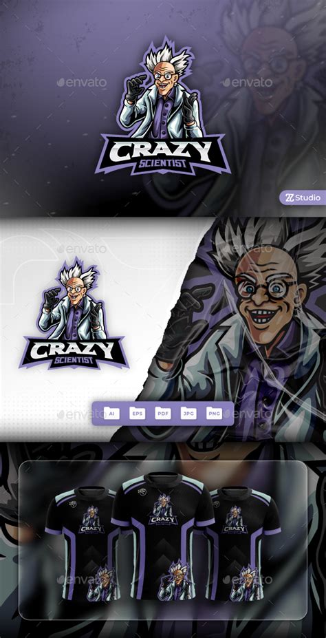 Crazy Genius Scientist Mascot Logo Design Logo Templates Graphicriver