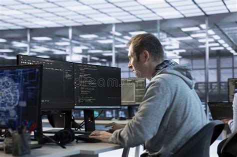 Machine Learning Expert In Server Hub Using AI Tech Stock Photo Image