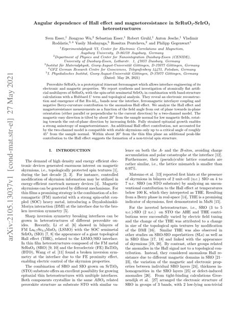 Pdf Angular Dependence Of Hall Effect And Magnetoresistance In Srruo