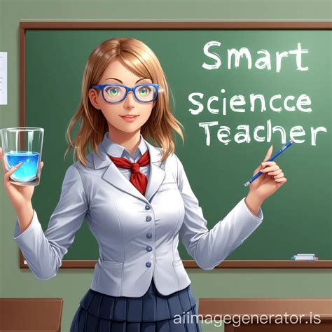 Smart Girl Teacher With Glasses Advertising Science Lesson Ai Image