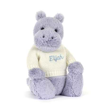 Bashful Hippo With Personalised Cream Jumper Official Jellycat