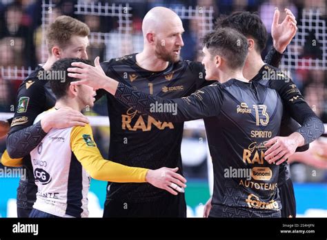 Rana Verona Team Celebrates After Scores A Point During The Match
